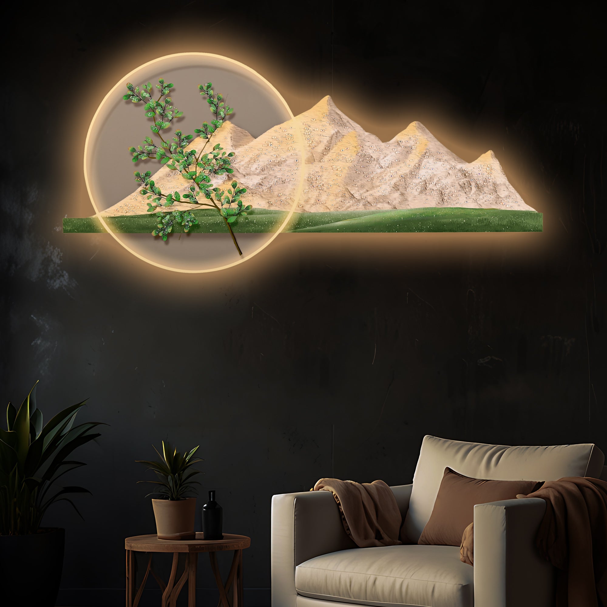 Ethereal Peaks Crystal Glass Backlit LED Painting – fablecasa