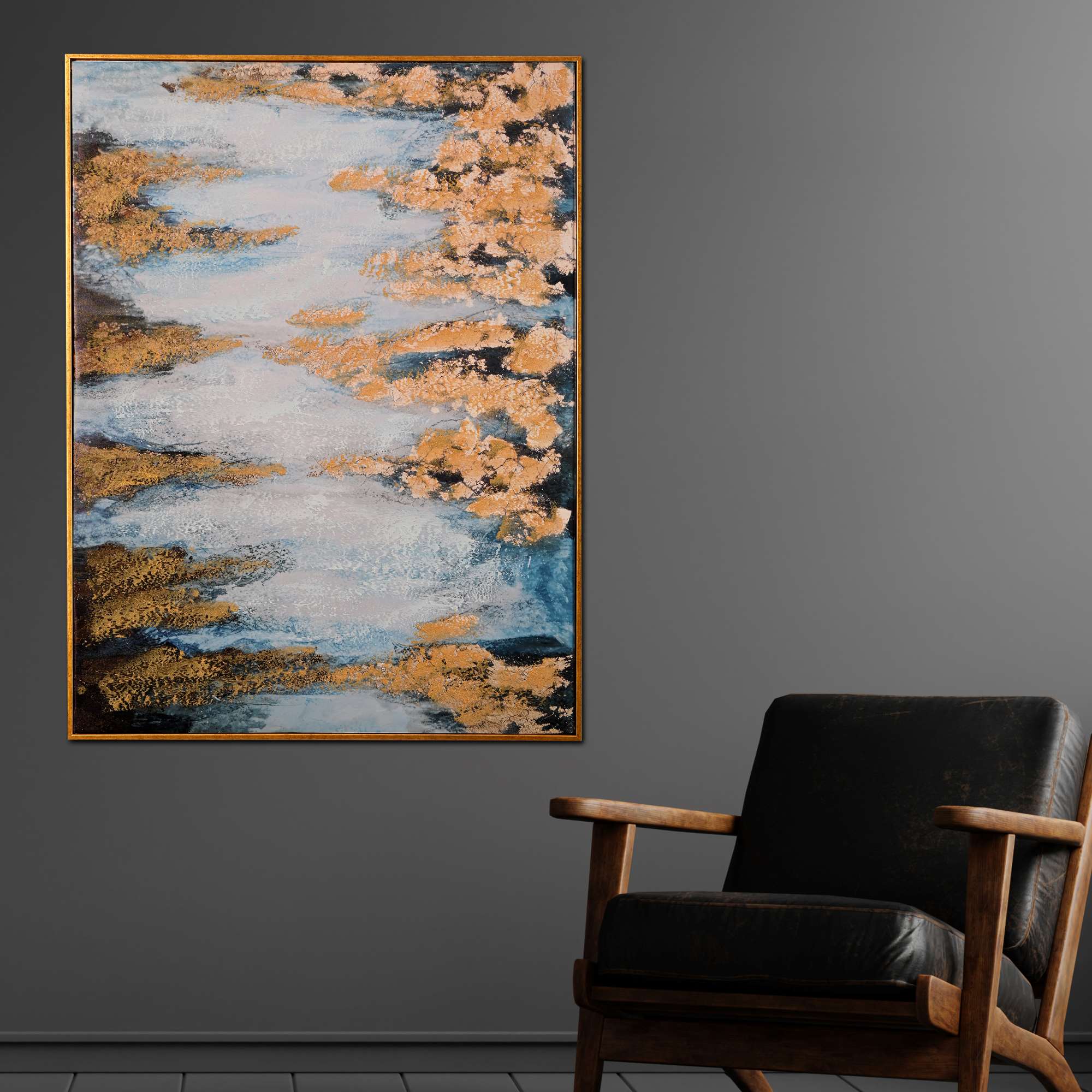 Tranquil Depths Abstract Hand Painted Wall Painting with Floating Fram ...