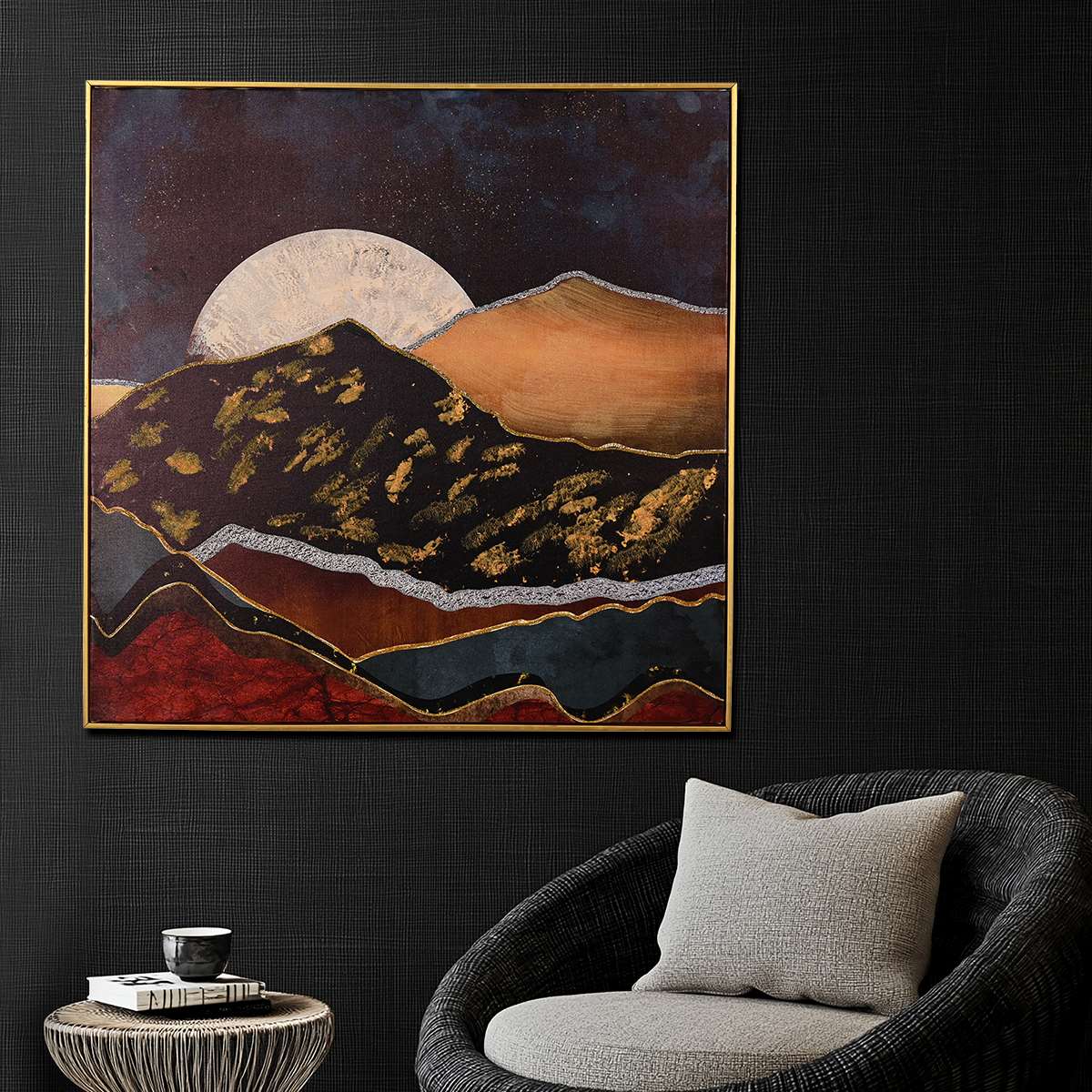World of Colors Mountain Hand Painted Wall Painting with Floating Fram ...